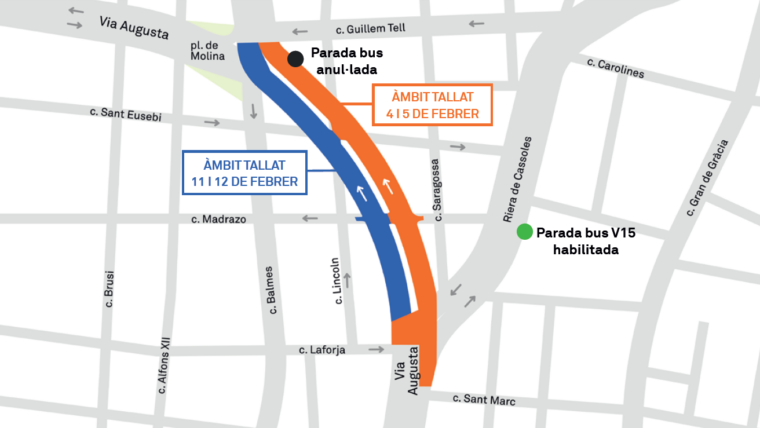 Afectaciones por obras en la Vía Augusta entre las calles de Balmes y ...