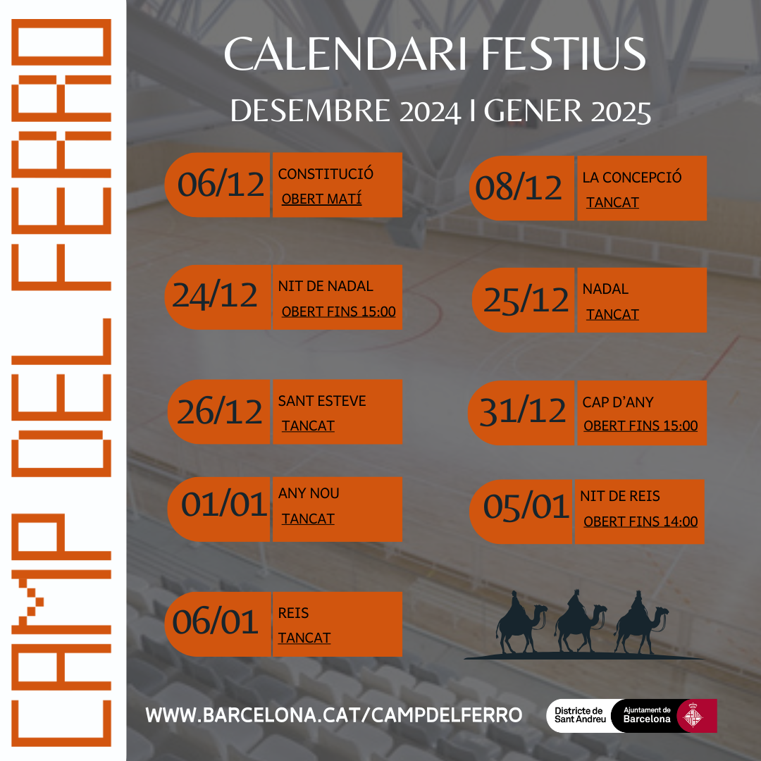 Calendario festivo diciembre 2024 y enero 2025 | Camp del Ferro